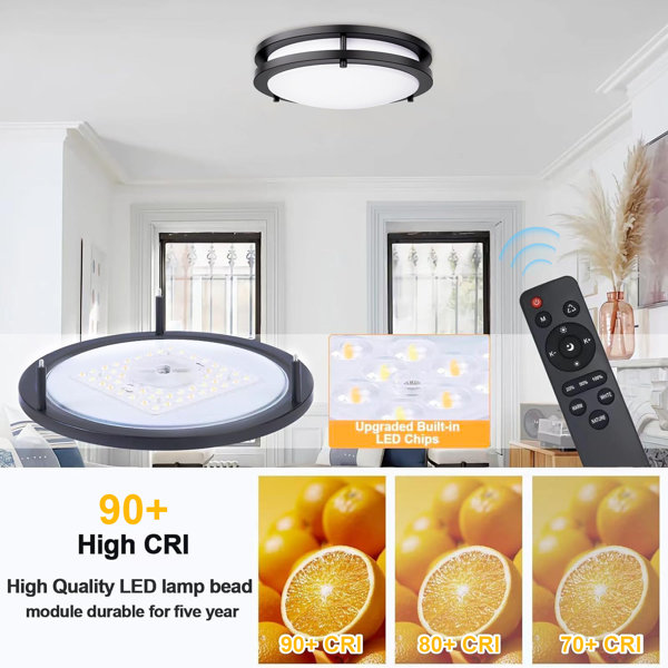 Wrought Studio™ LED Ceiling Light Fixture with Remote 12 Inch Ceiling Lights Flush Mount 18W ...